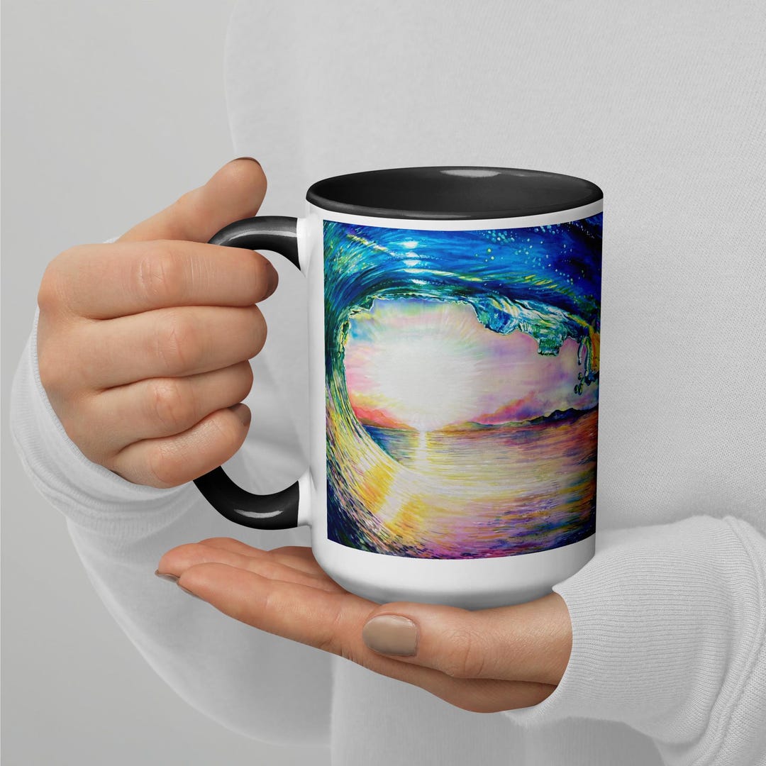 Blue WAVE Mug, Rainbow Ocean Wave Cup, Hang Ten Surfer Gift, Ceramic ...