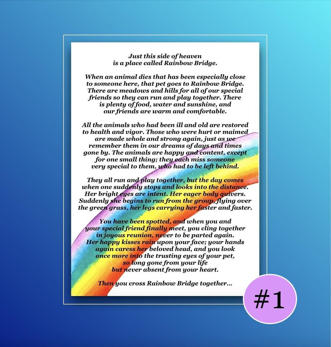 Rainbow Bridge Card or Magnet, CUSTOM Sympathy Gifts, ADD Your Pet ...