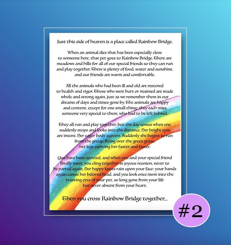 Rainbow Bridge Card or Magnet, CUSTOM Sympathy Gifts, ADD Your Pet ...