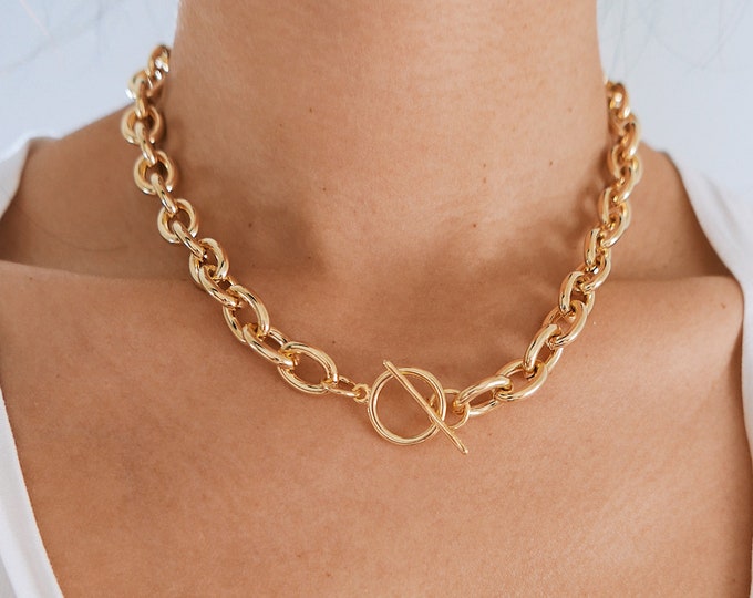 Extra Large Gold Chunky Curb Chain Necklace, Chunky Chain Jewelry, Gold ... Extra Large Gold Chunky Curb Chain Necklace, Chunky Chain Jewelry, Gold ...