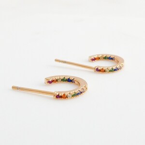 Rainbow Hoops, Multicolored Tiny Hoop Earrings, Rainbow Small Hoops ...