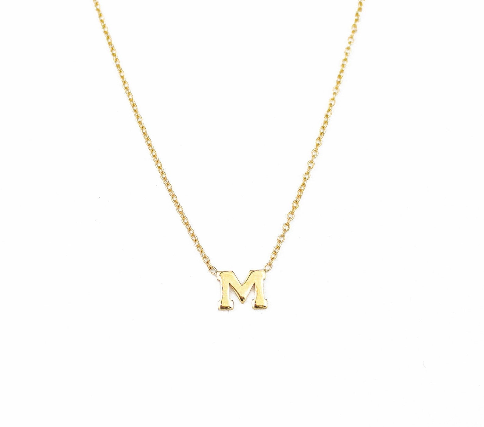 14k Solid Gold Letter Necklace 14k Gold Initial Initial | Etsy