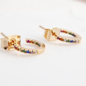 Rainbow Hoops, Multicolored Tiny Hoop Earrings, Rainbow Small Hoops ...