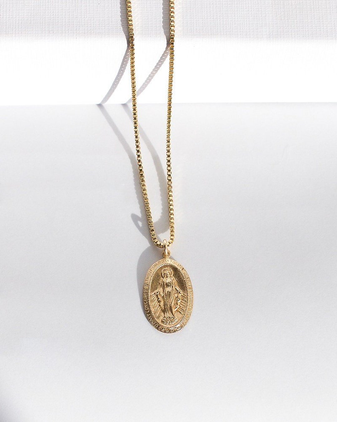 Mary Pendant Necklace, Gold Necklace, Gold Filled Necklace, Coin ...