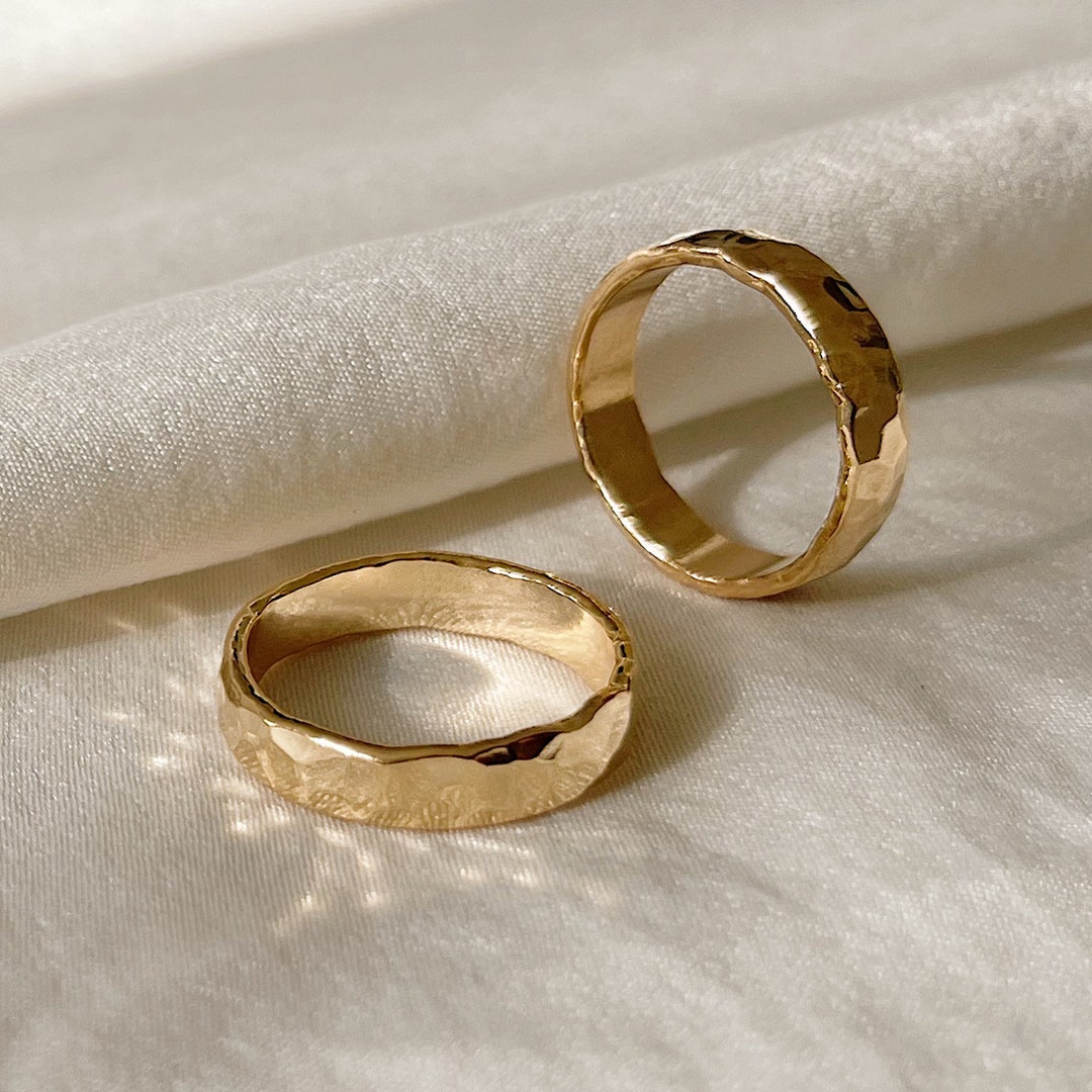 14k Gold Filled Hammered Band, Thick Gold Band, Thick Gold Stacking ...