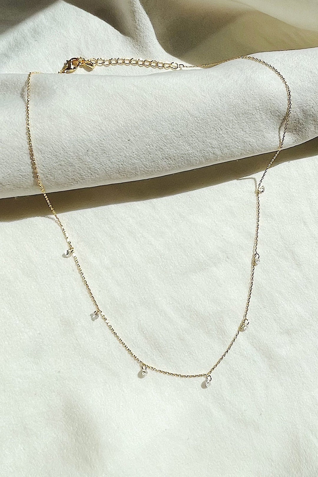 Minimalist Diamond Necklace, Dainty Multiple Diamond Necklace, Diamond ...