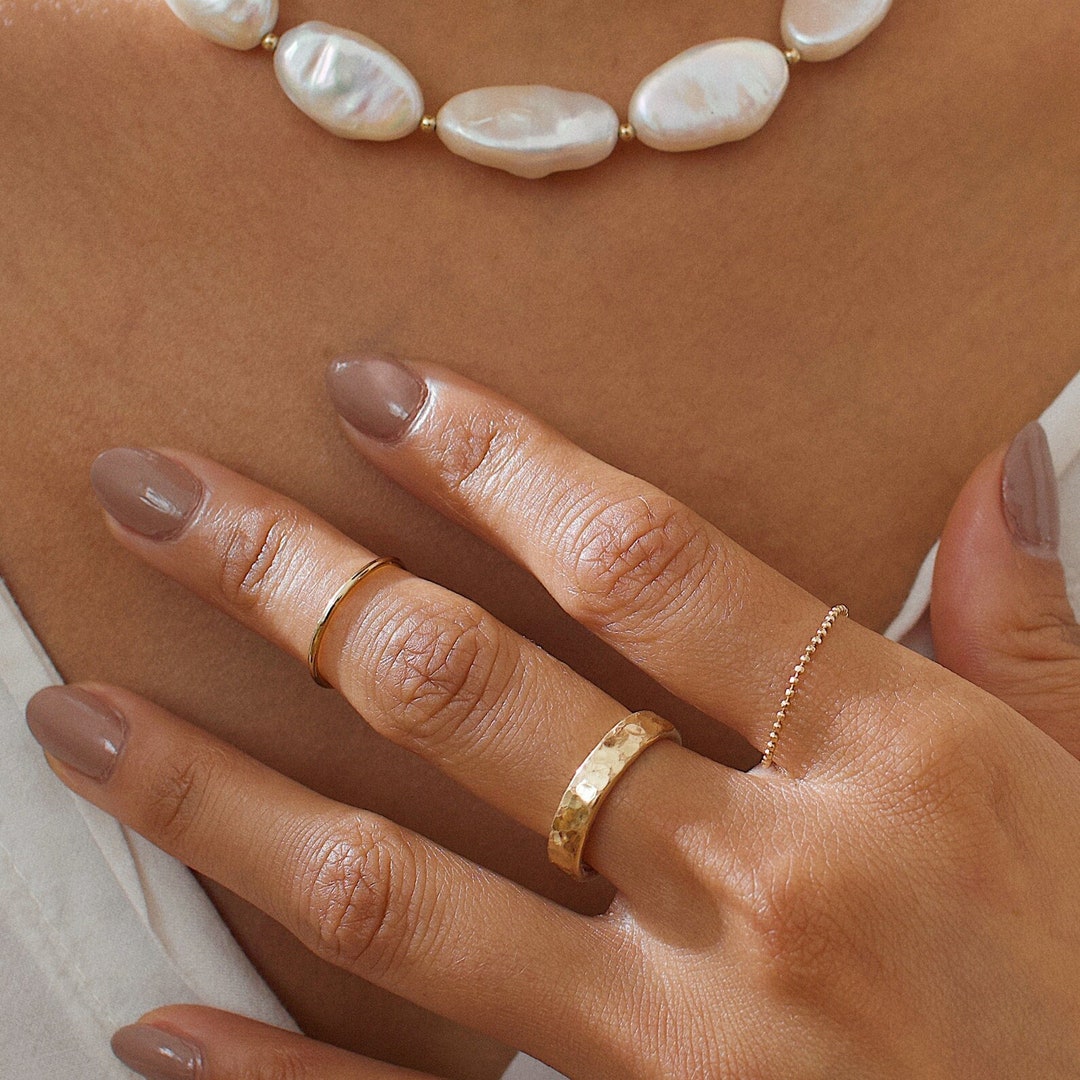 Gold Filled Ring, Thick Gold Band, Thick Gold Stacking Band, Hammered ...