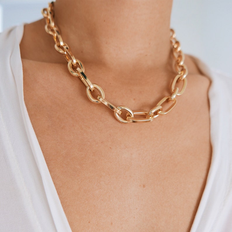 Gold Chain Necklace Thick Gold Chain Gold Chunky Necklace - Etsy Gold Chain Necklace Thick Gold Chain Gold Chunky Necklace - Etsy