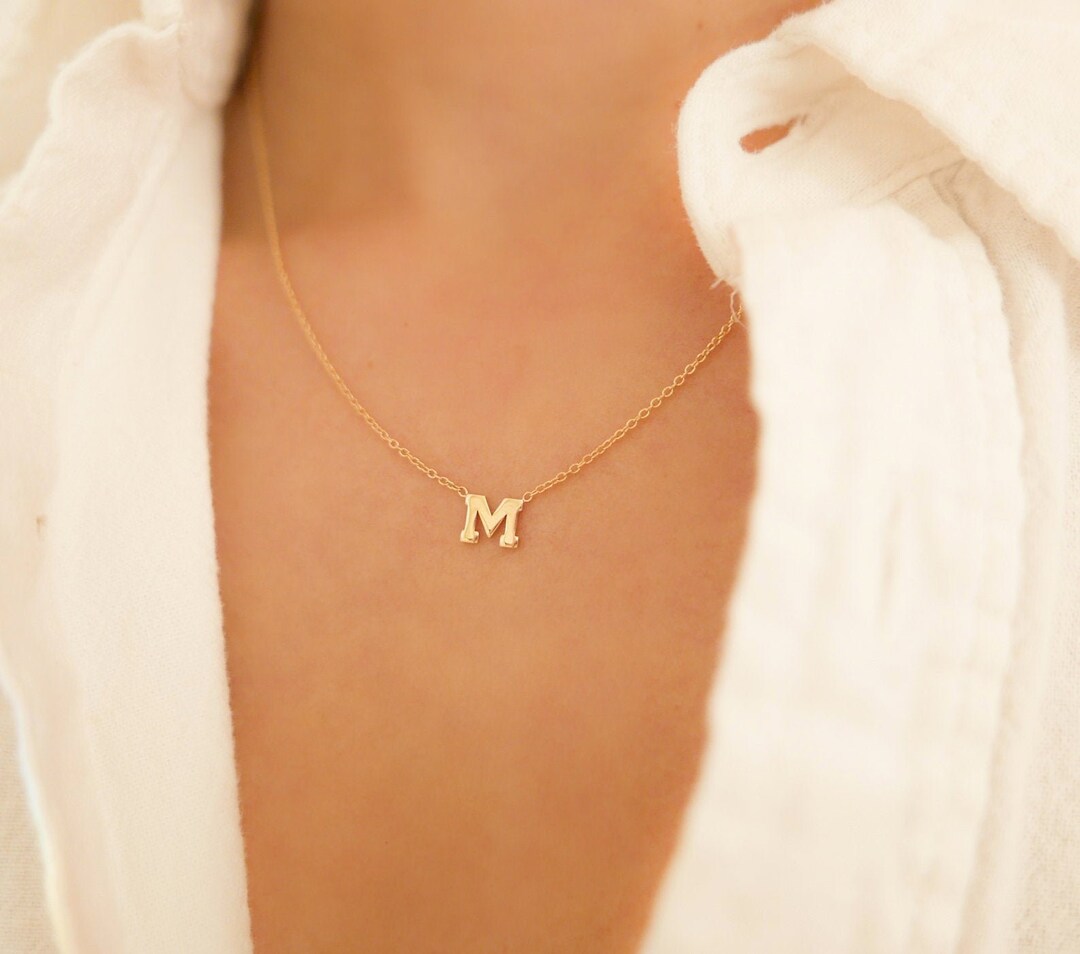 14k Solid Gold Letter Necklace 14k Gold Initial Initial - Etsy