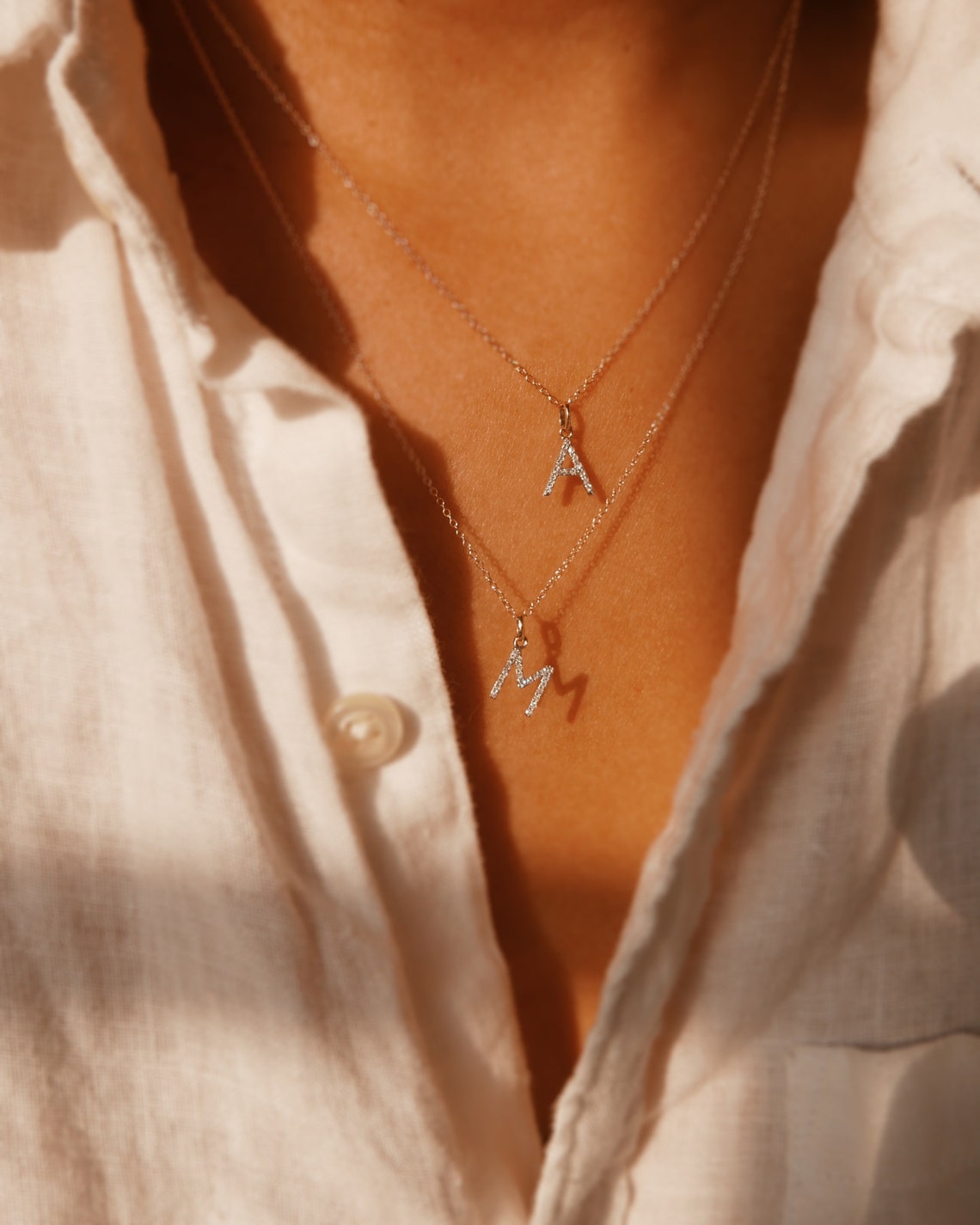 14k Diamond Pendant Necklace Diamond Initial Pendant Diamond | Etsy