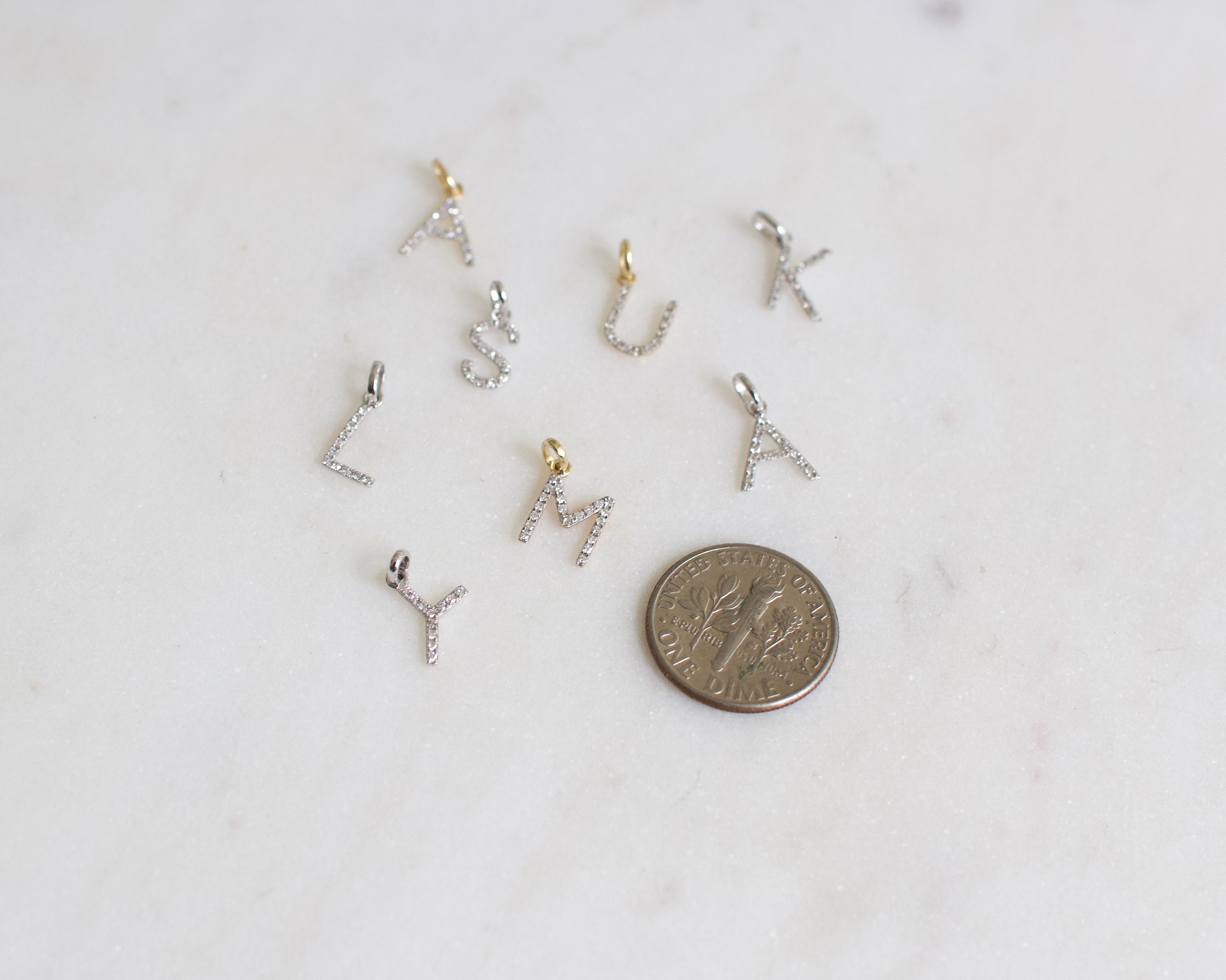 14k Diamond Pendant Necklace Diamond Initial Pendant Diamond | Etsy