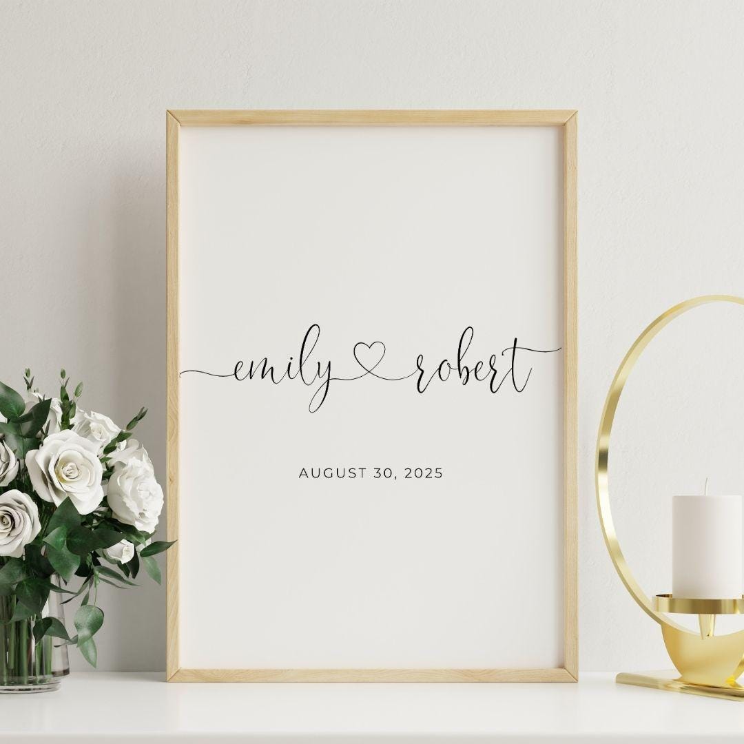 Personalized Heart Couple Names Art, Wedding Anniversary Gift (digital ...