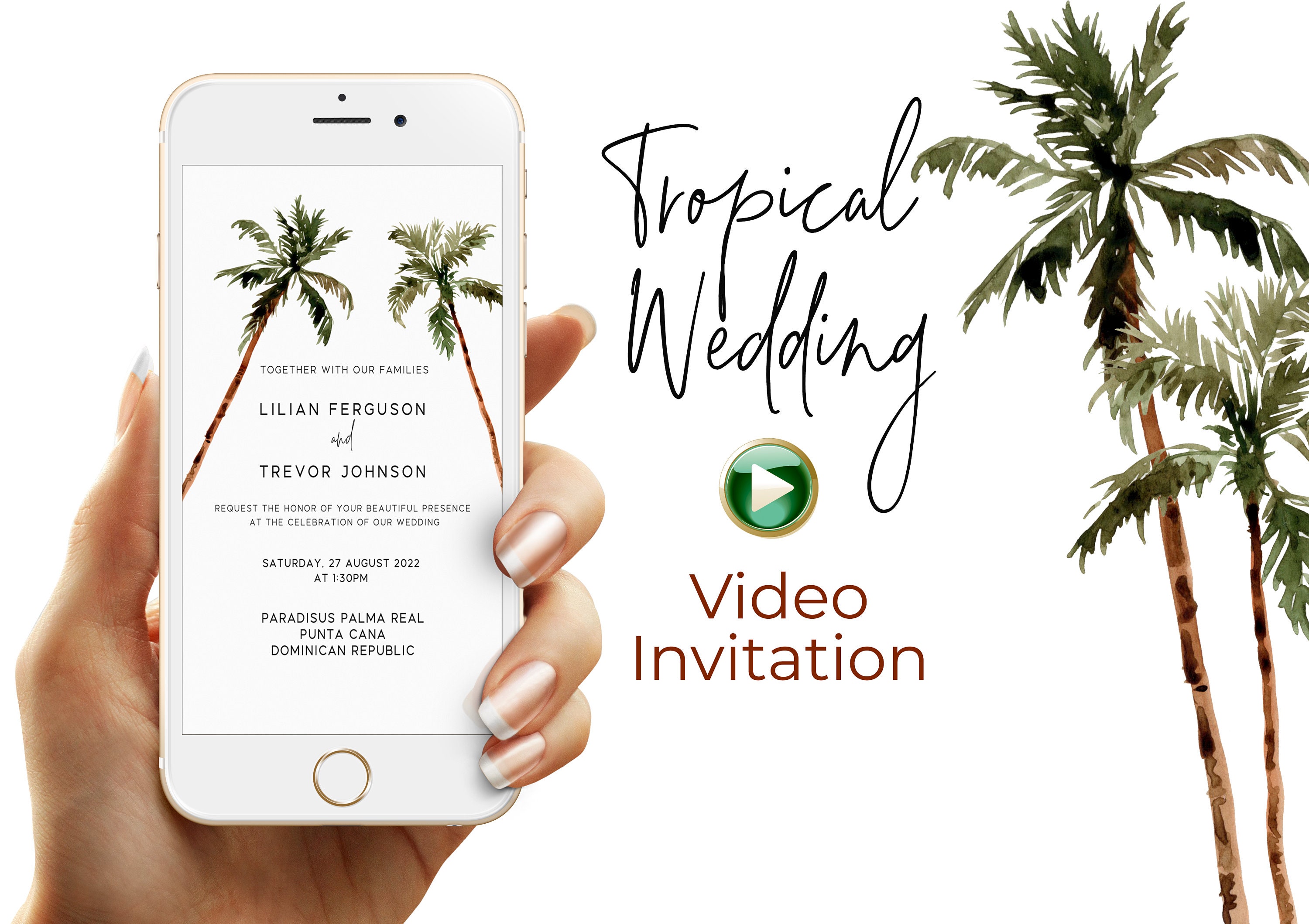 Palm Tree Invitation, Tropical Wedding Video Invitation, Palm Tree ...
