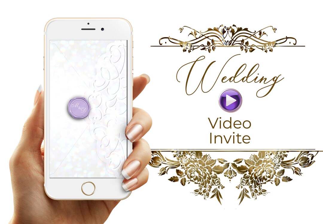Glitter Wedding Video Invitation Ivory Envelope, Modern Royal Wedding ...