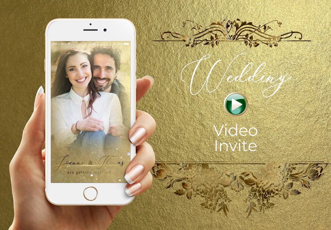 Gold Glitter Wedding Video Invitation, Modern Royal Wedding Invitation ...