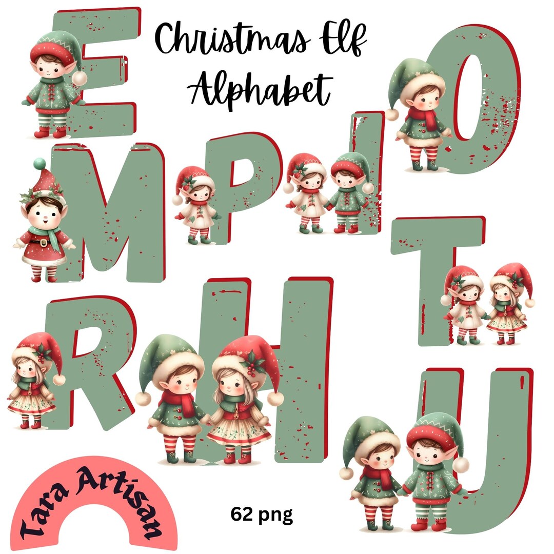 Alfabeto de elfo de Navidad PNG, Alfabeto de Navidad y paquete de ...
