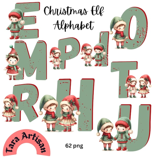 Elf Alphabet Clipart - Etsy