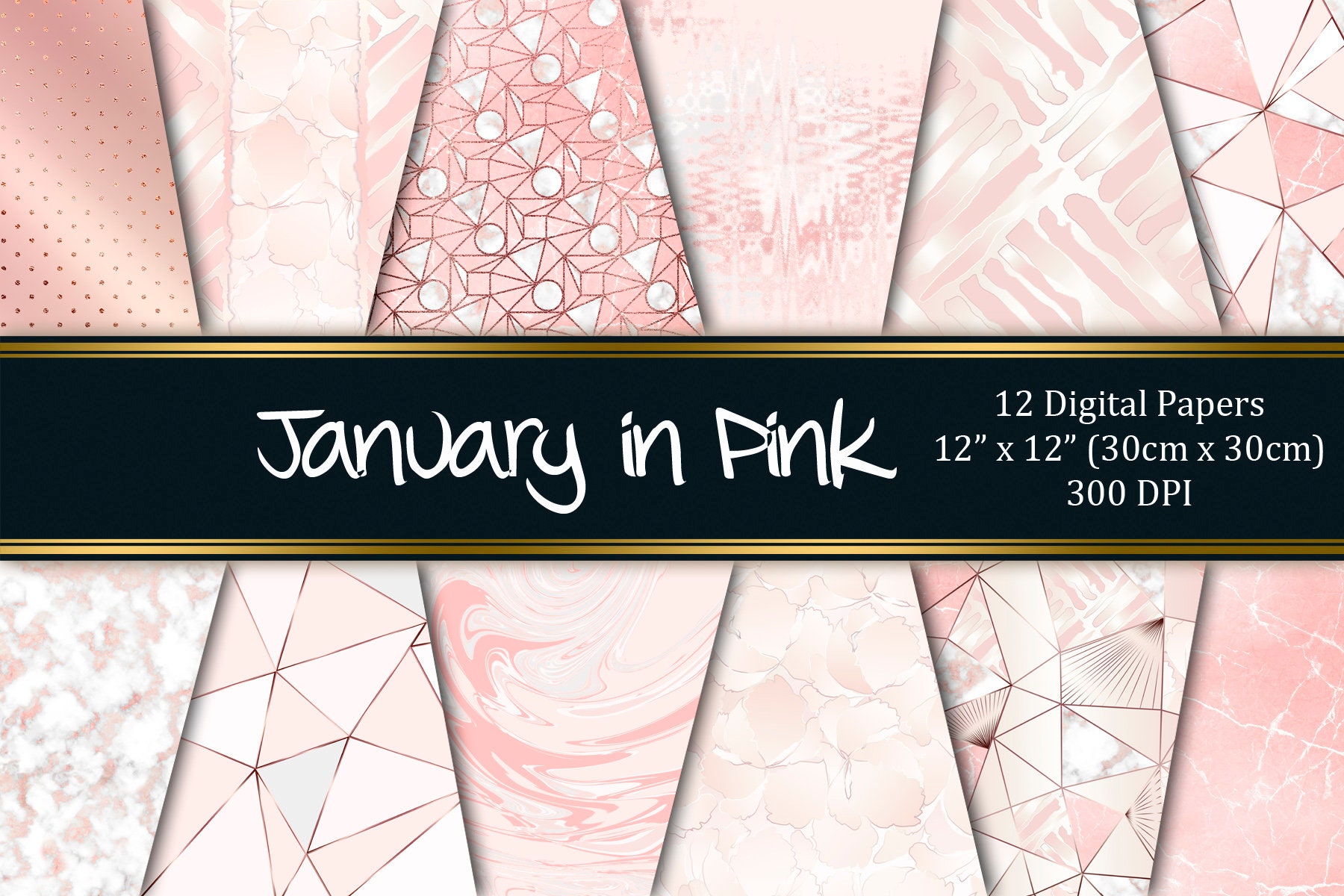 Digital Paper Pack JANUARY IN Pink,geometric Pattern Background,marble ...