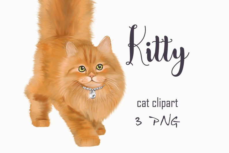 Digital Clipart Kitty,cat Clipart,cat With Diamond Necklace,animal ...