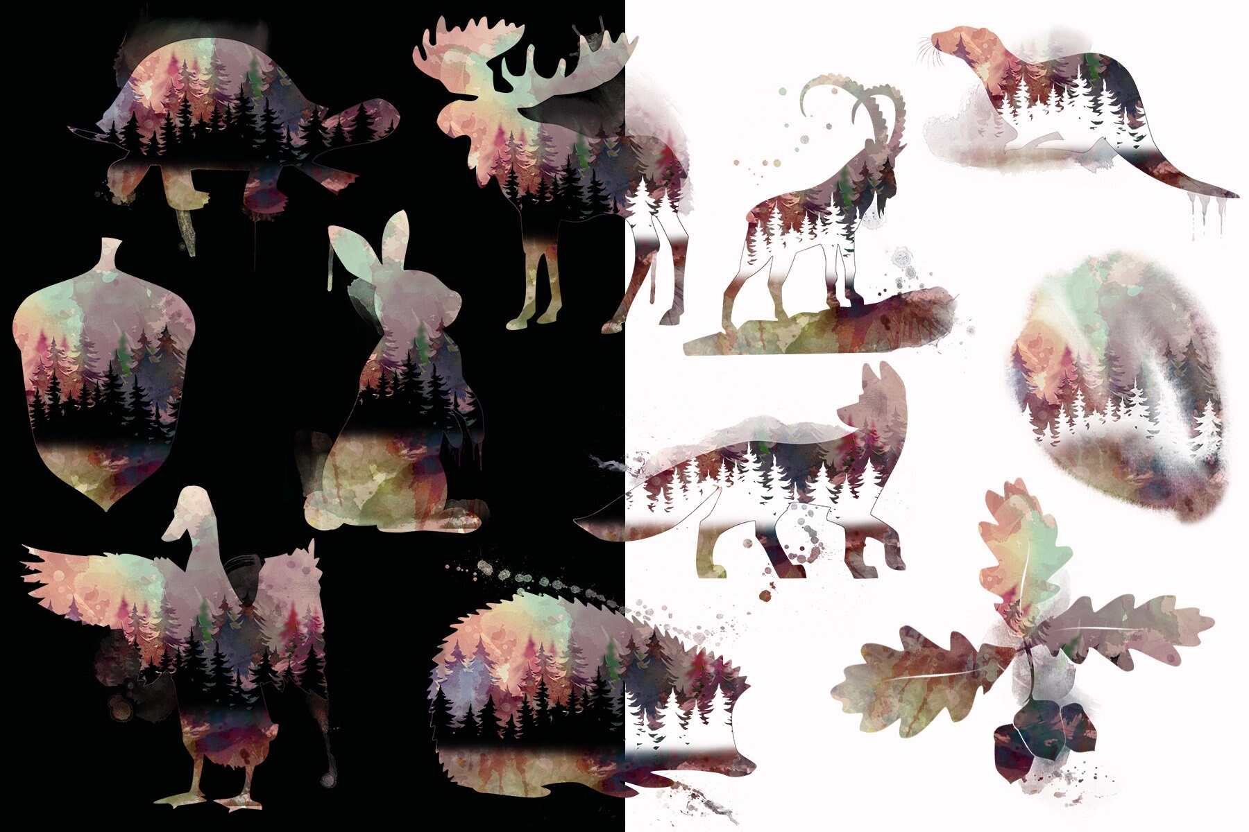 Digital Clipart WILDERNESS Iiwatercolor Clipartwild Animals - Etsy