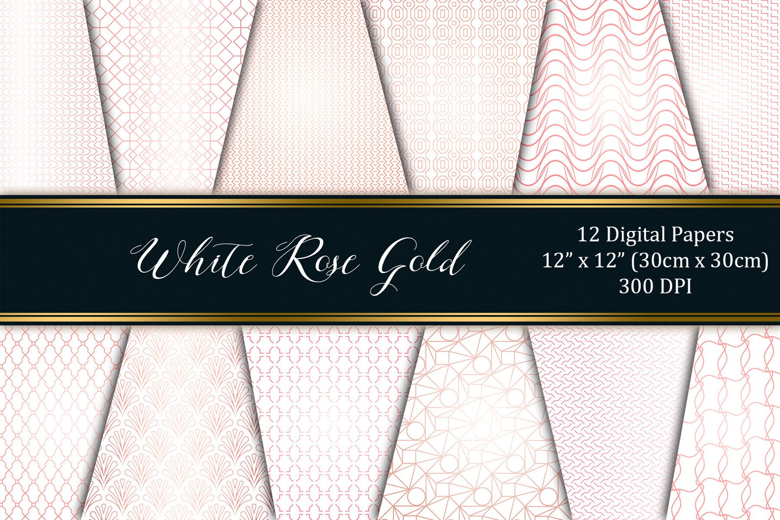 Digital Paper White&rose_gold,abstract Geometric Seamless Pattern,gold ...