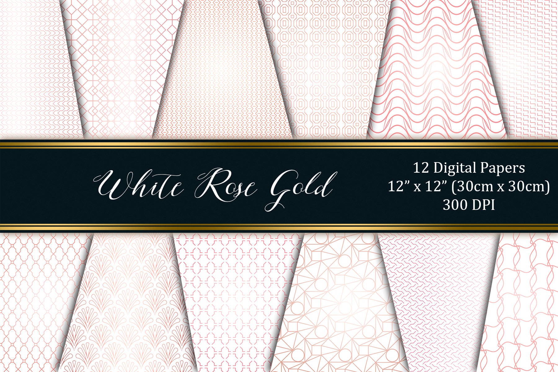 Digital Paper White&rose_gold,abstract Geometric Seamless Pattern,gold ...