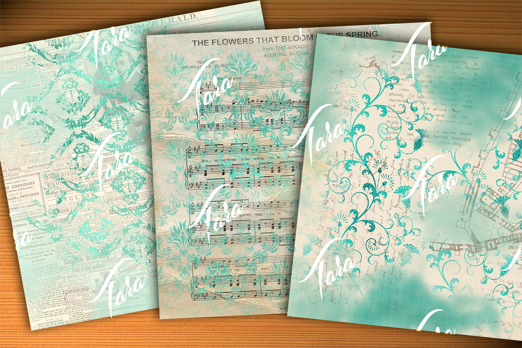 Digital Paper Pack TURQUOISE Ephemeradownload Vintage - Etsy