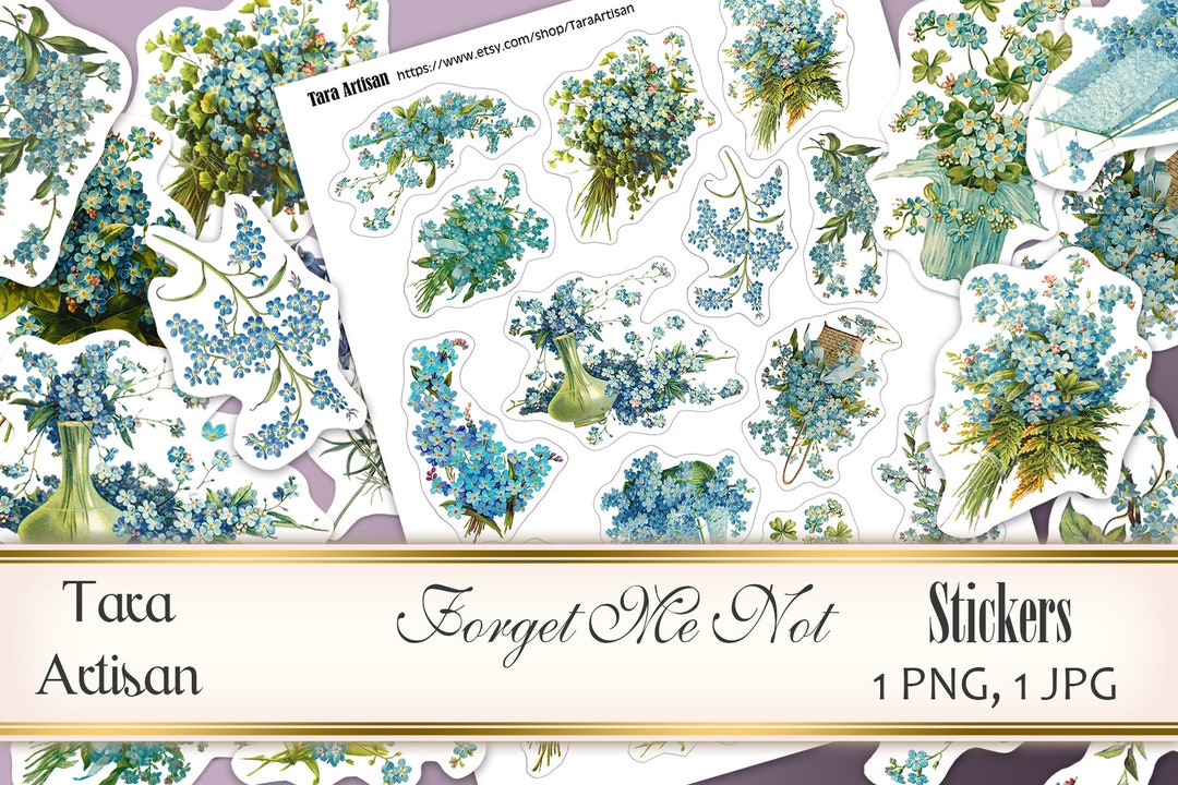 FORGET ME NOT Stickers,digital Collage Printable Sheet,fussy Cut,floral ...