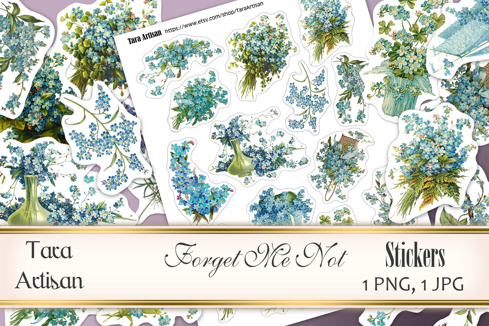 FORGET ME NOT Stickers,digital Collage Printable Sheet,fussy Cut,floral ...