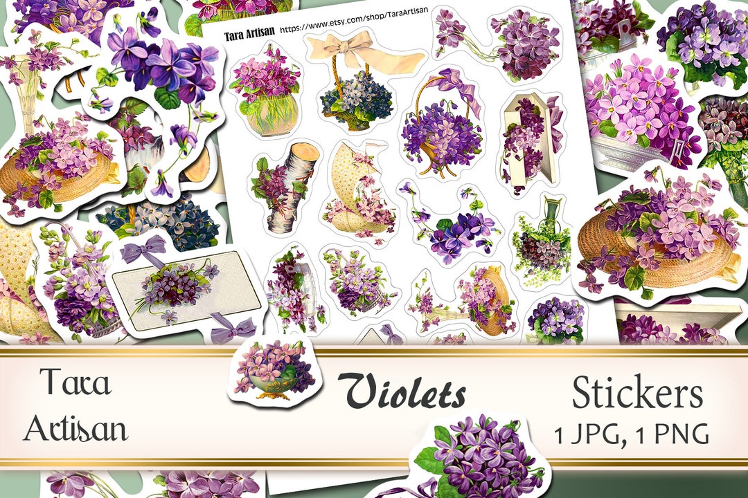 VIOLETS Stickers,digital Collage Printable Sheet,fussy Cut,floral ...