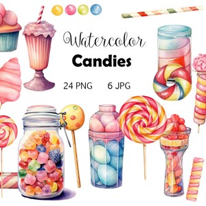Digital Clipart CANDIES, Watercolor Clipart,sweets Clipart, Watercolor ...