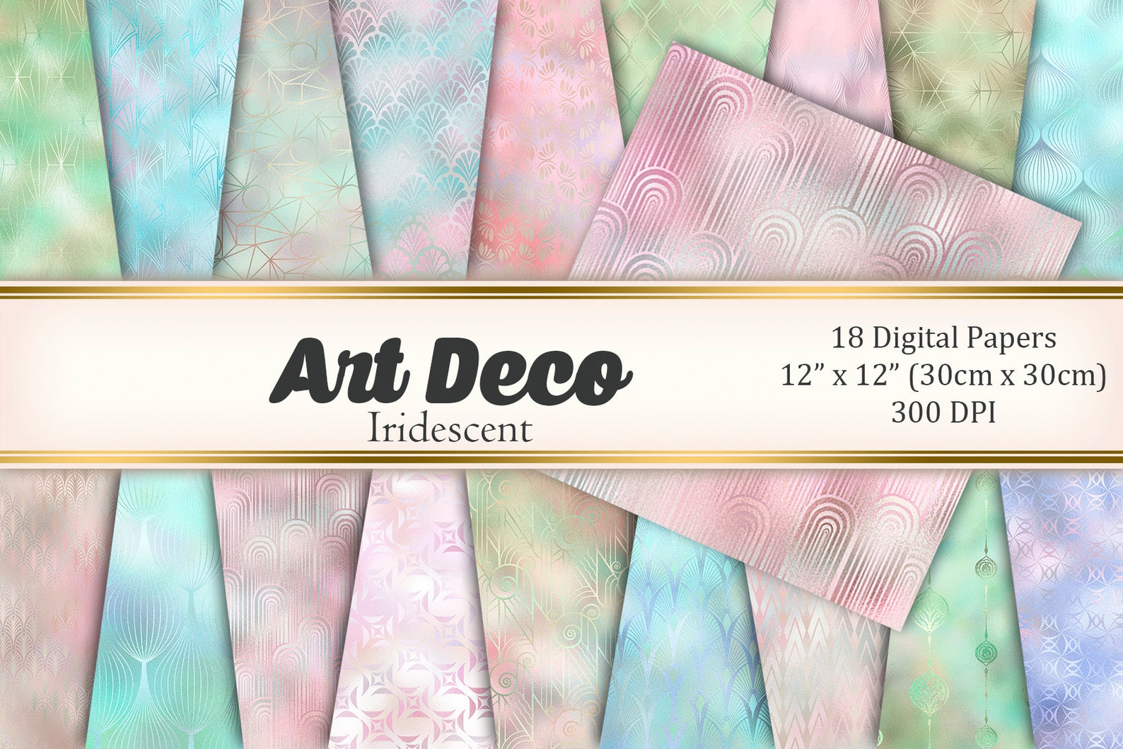 Digital Paper Pack ART DECO Iridescent,iridescent Digital Texture ...