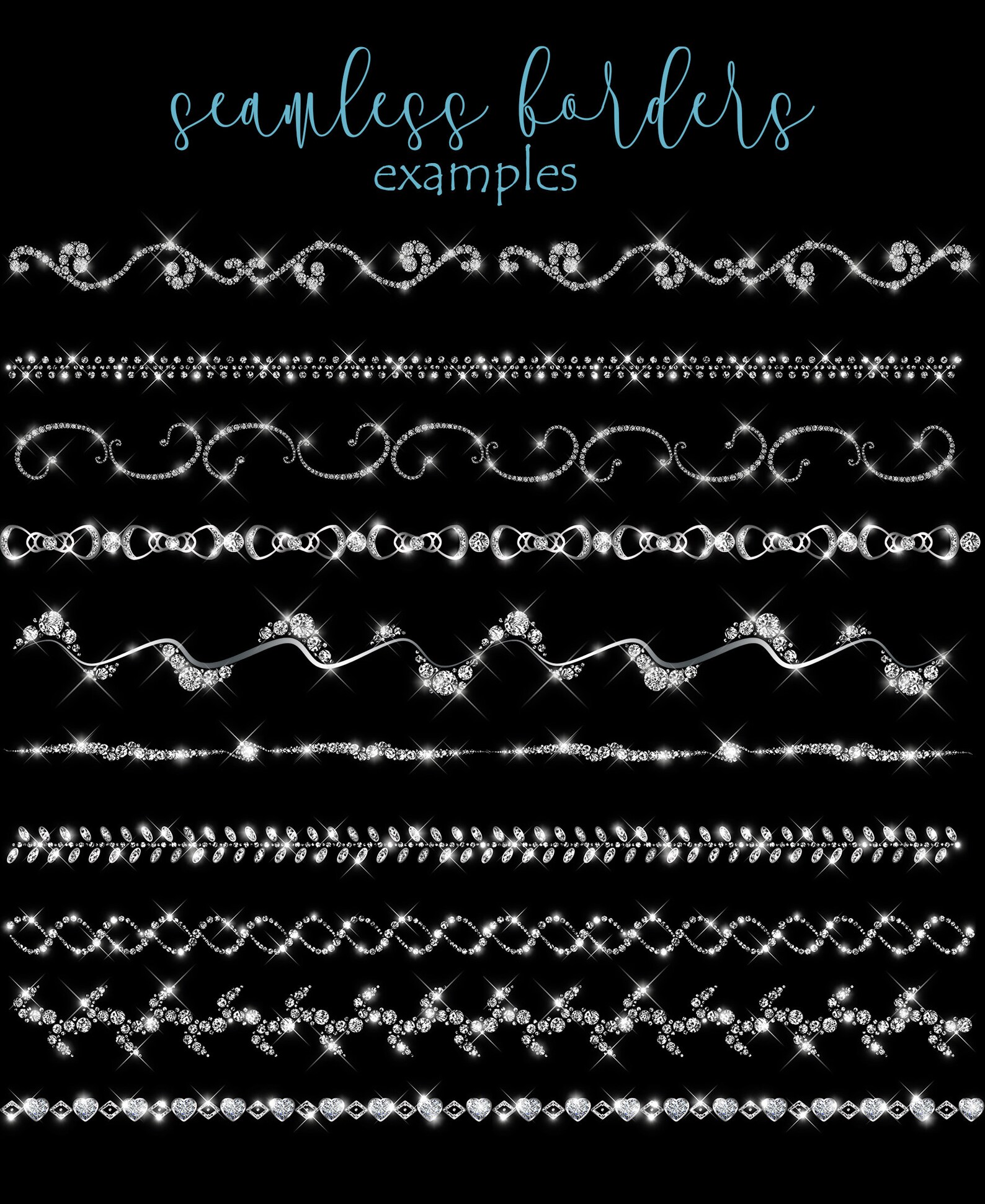 Digital Diamond BORDERS Clipart,luxury Bling Wedding Clip Art, Diamond ...