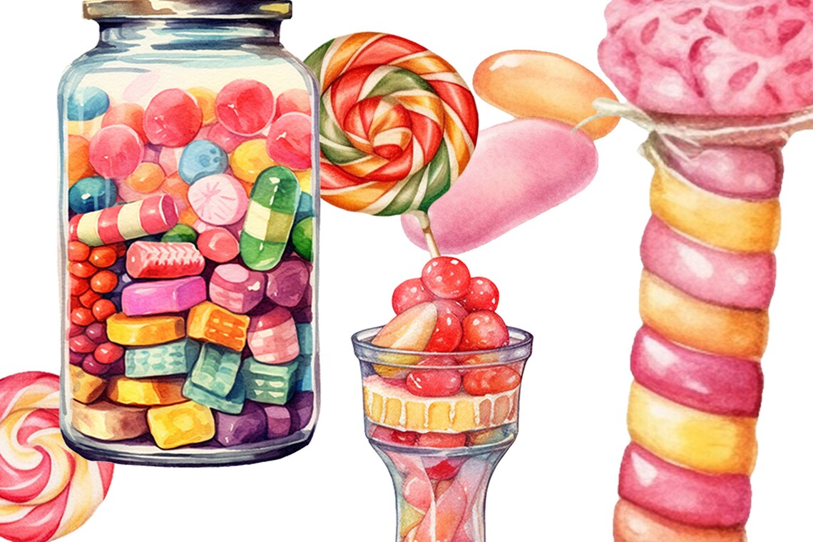 Digital Clipart CANDIES, Watercolor Clipart,sweets Clipart, Watercolor ...