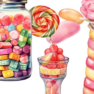 Digital Clipart CANDIES, Watercolor Clipart,sweets Clipart, Watercolor ...