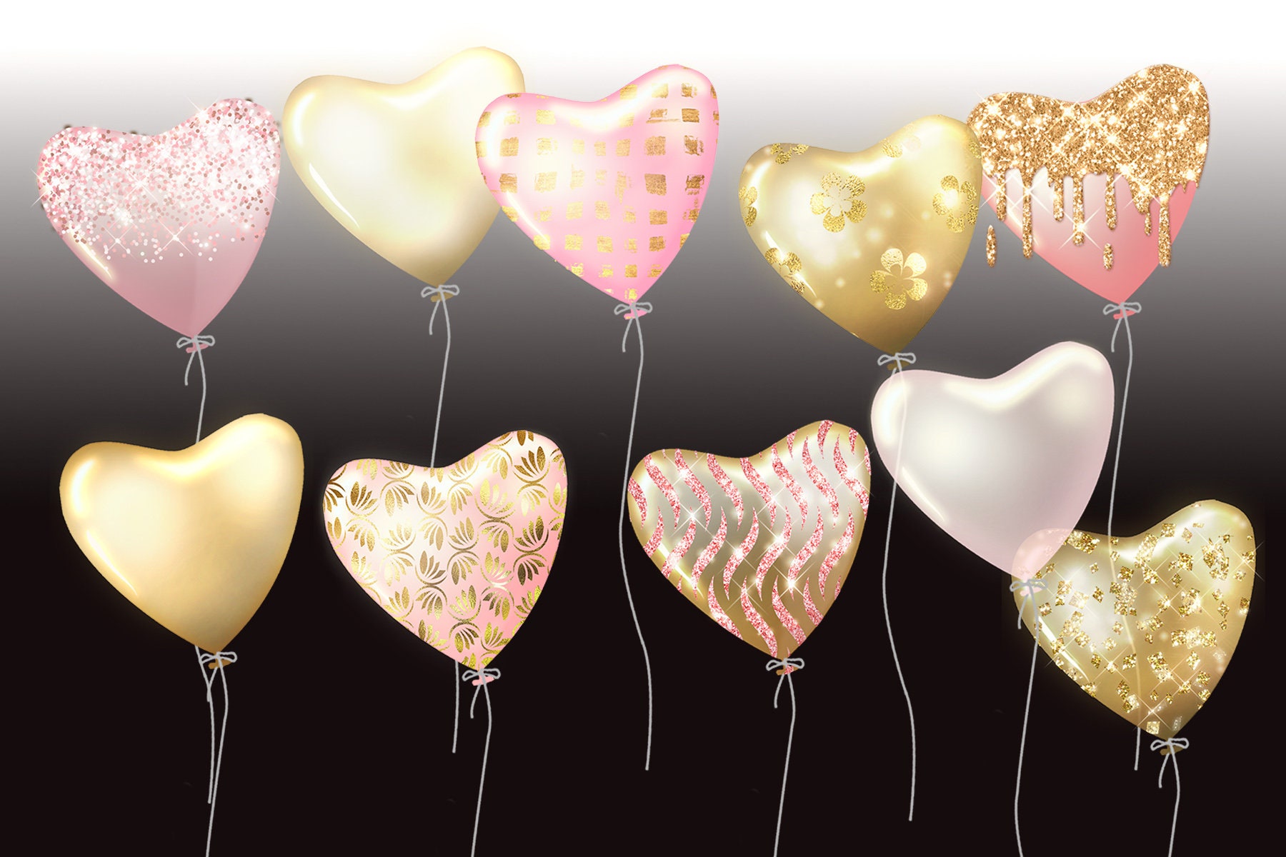 Digital BLUSH&GOLD Heart BALLONS Clipart,pink Glitter Ballons,confeti ...