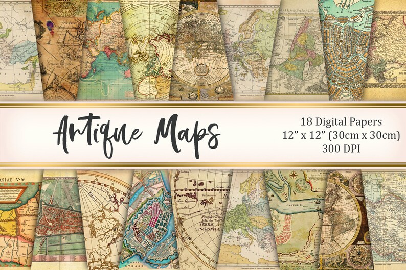 Digital Paper Pack ANTIQUE Maps,old Maps Pattern,planner Graphic ...