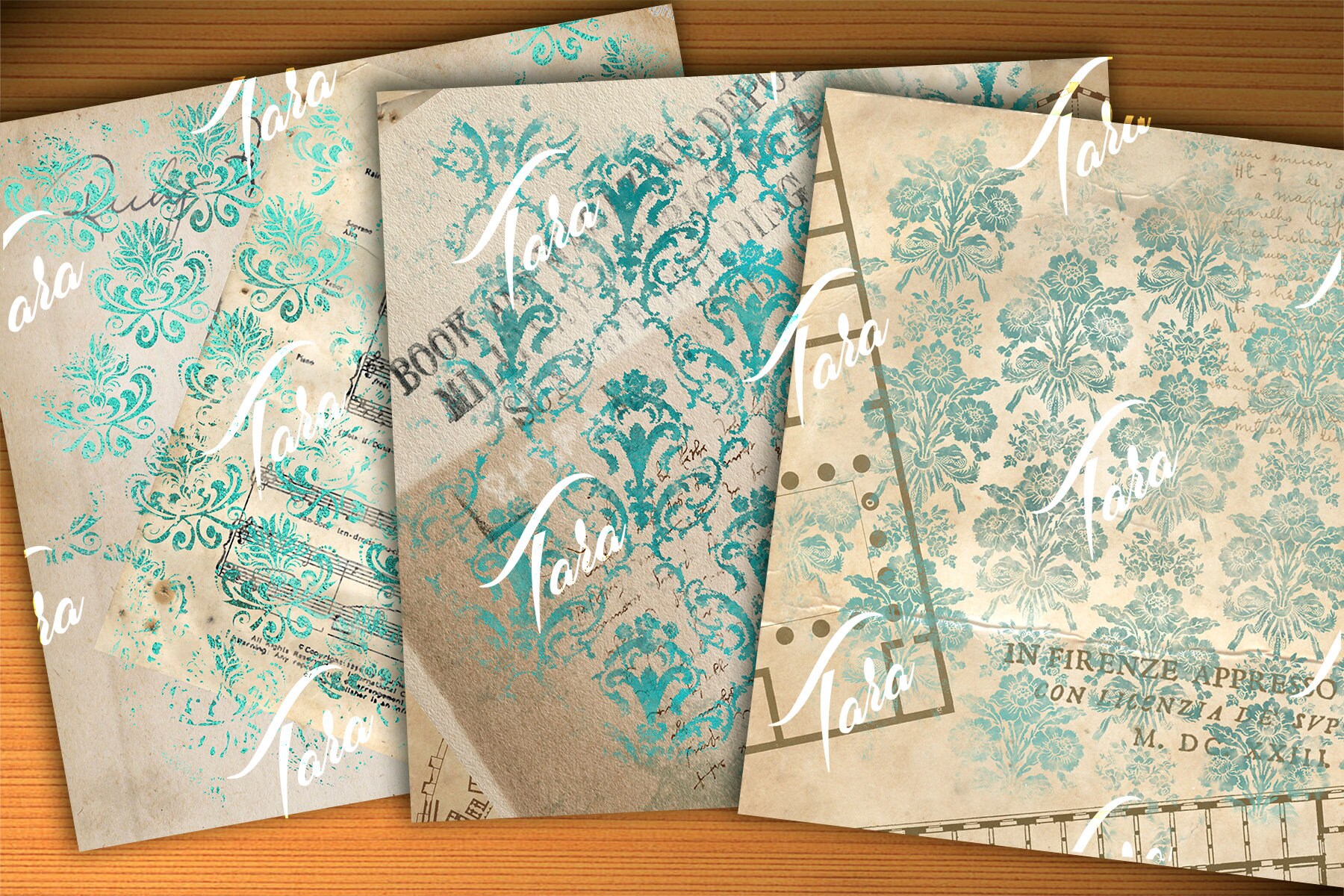 Digital Paper Pack TURQUOISE Ephemeradownload Vintage - Etsy