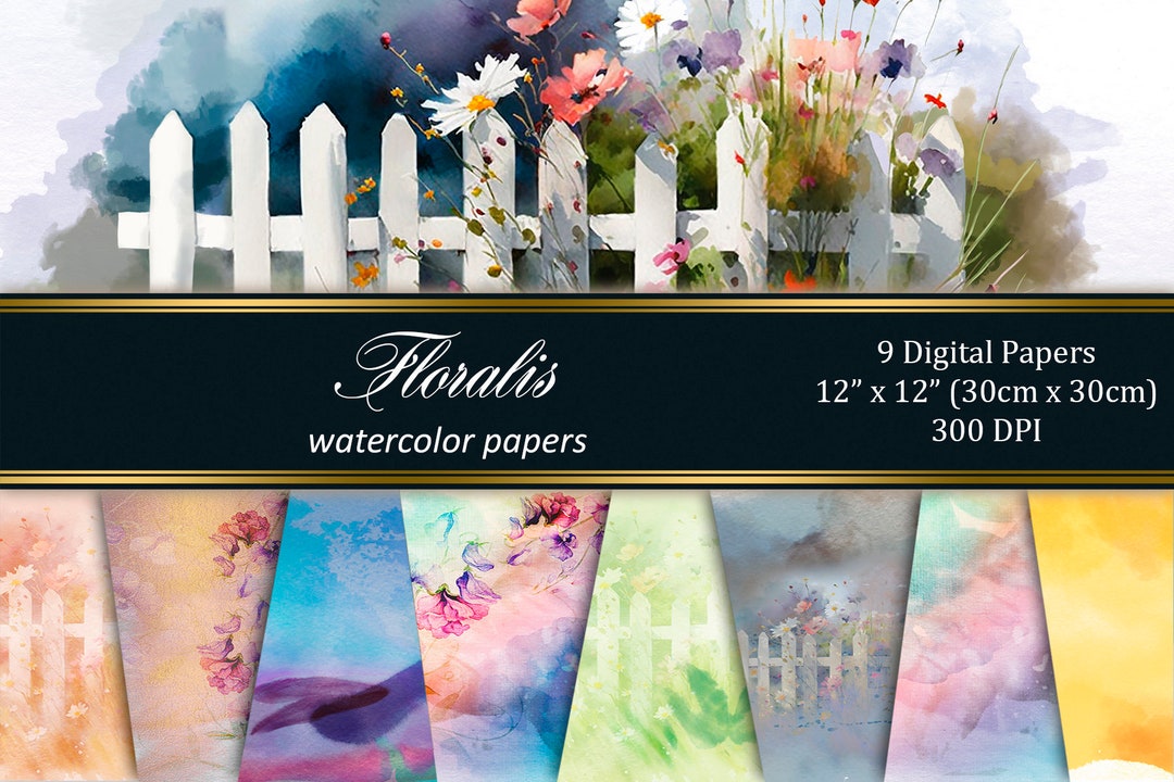 Digital Paper Pack Floralis,watercolor Flowerish Fence,aquarell ...