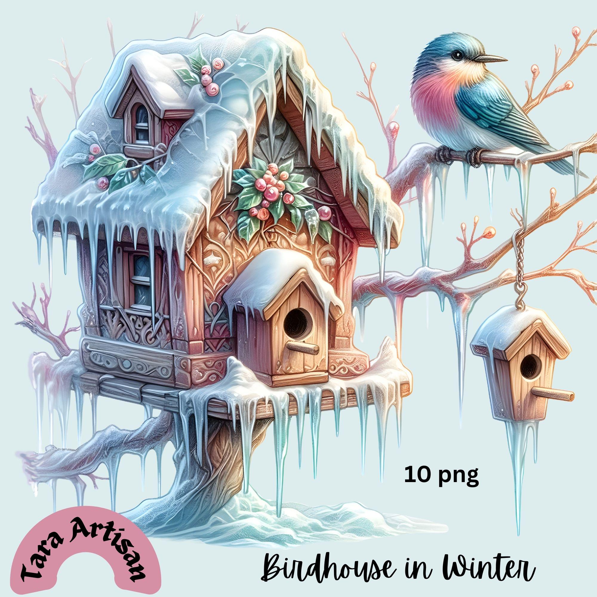 Birdhouse in Winter Clipart, Birds Clipart, Winter Clipart, Birds in ...