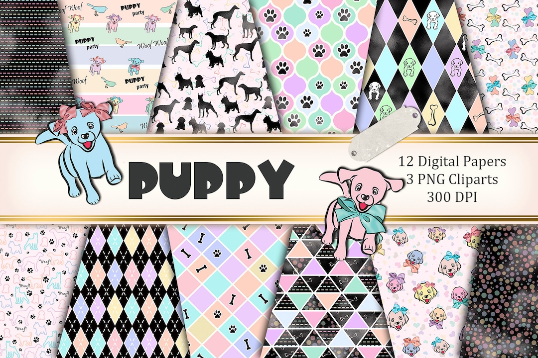 Dog Digital Scrapbook Kit Puppy,dog Clipart,dog Digital Pattern,digital ...