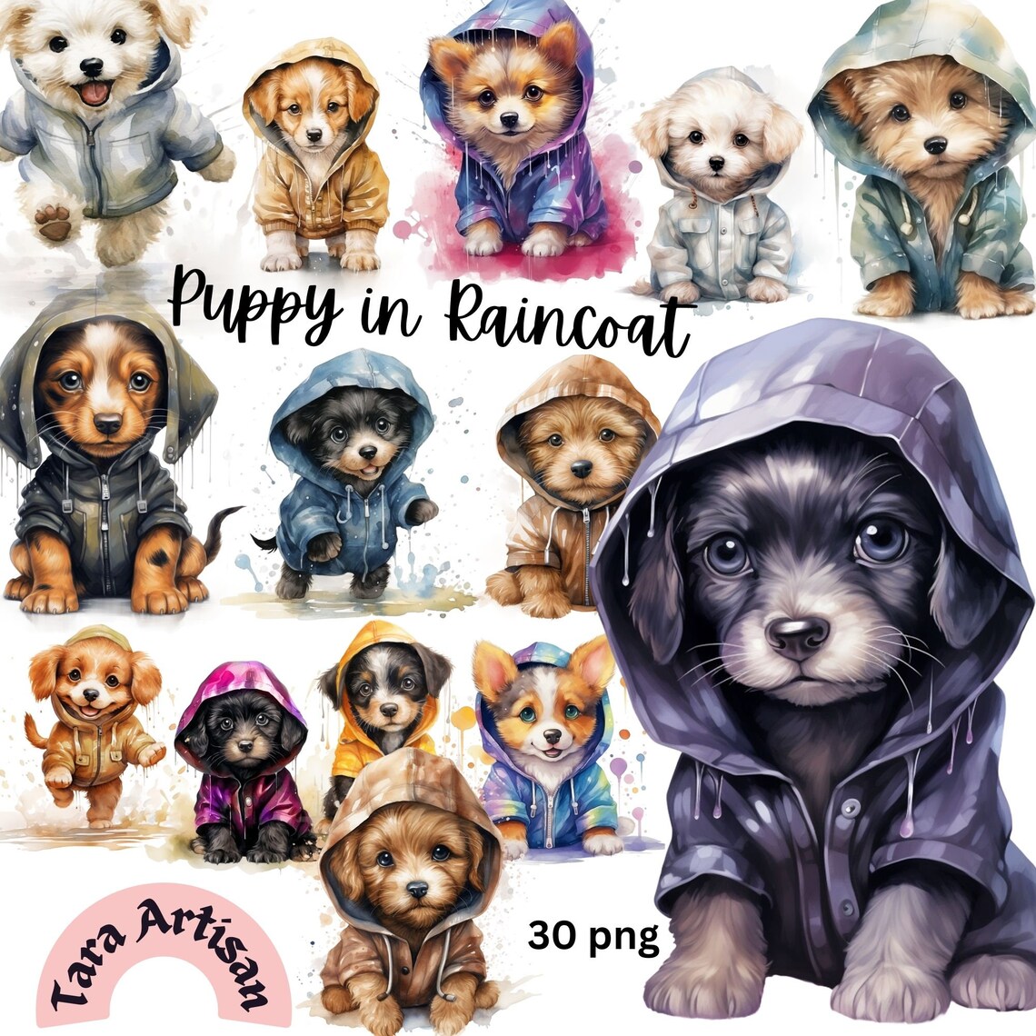PUPPY in RAINCOAT Clipart,watercolor Animal Clipart,cute Dog Png ...