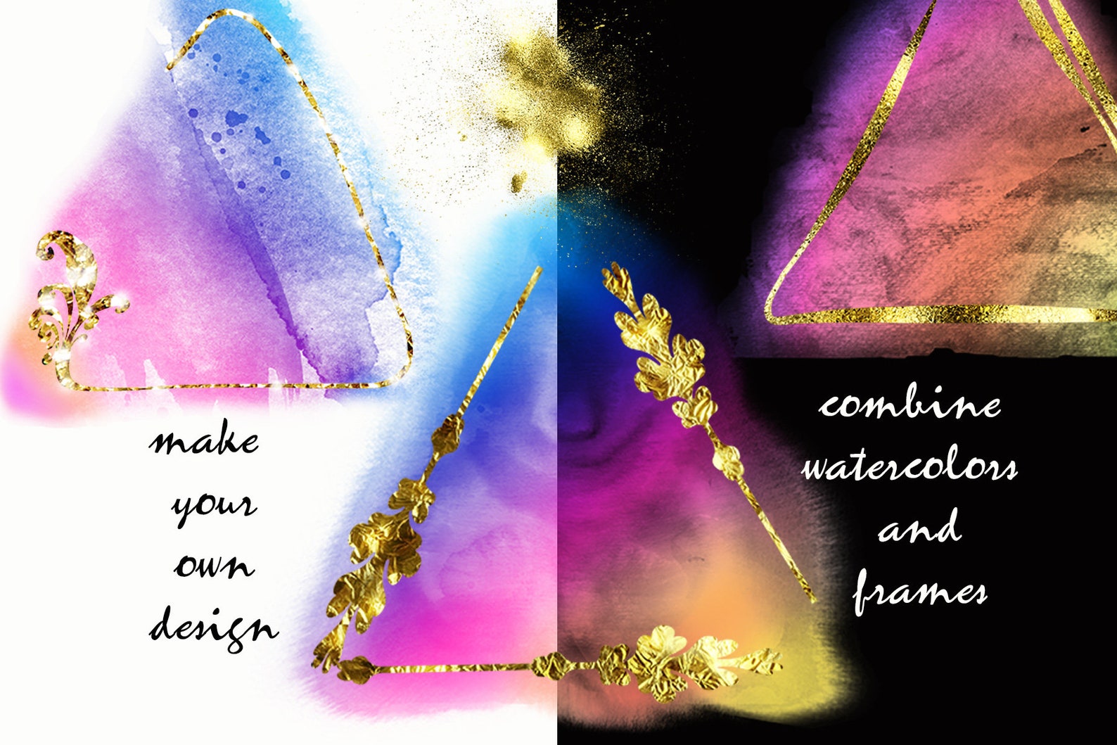 Digital WATERCOLOR Triangles,rainbow Ombre Watercolor Paint Brush ...