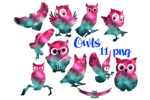 OWLS clipartOwls clip artFantasy clipartGalaxy OwlsCute | Etsy
