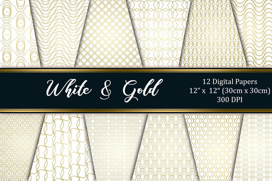 Digital Paper Pack White&goldabstract Geometric Seamless - Etsy