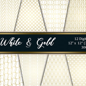 Digital Paper Pack White&gold,abstract Geometric Seamless Pattern,gold ...