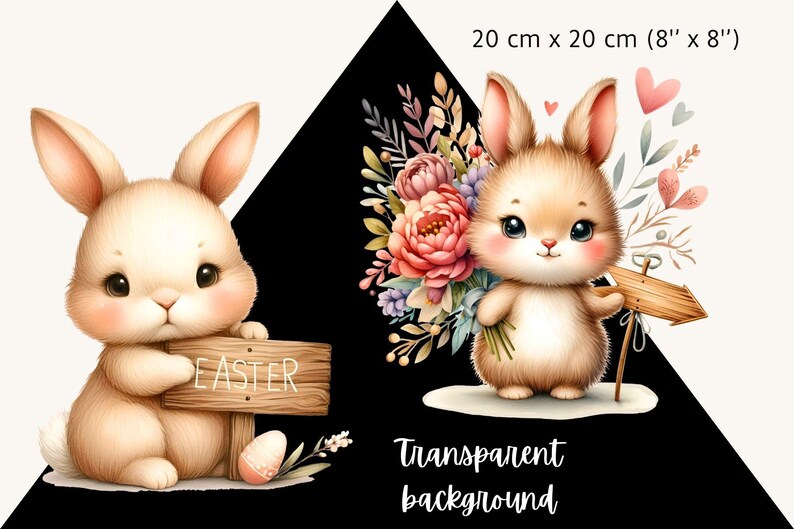 Cute BABY BUNNY Nurseryclipart, Easter Clipart,baby Bunny With Wooden ...