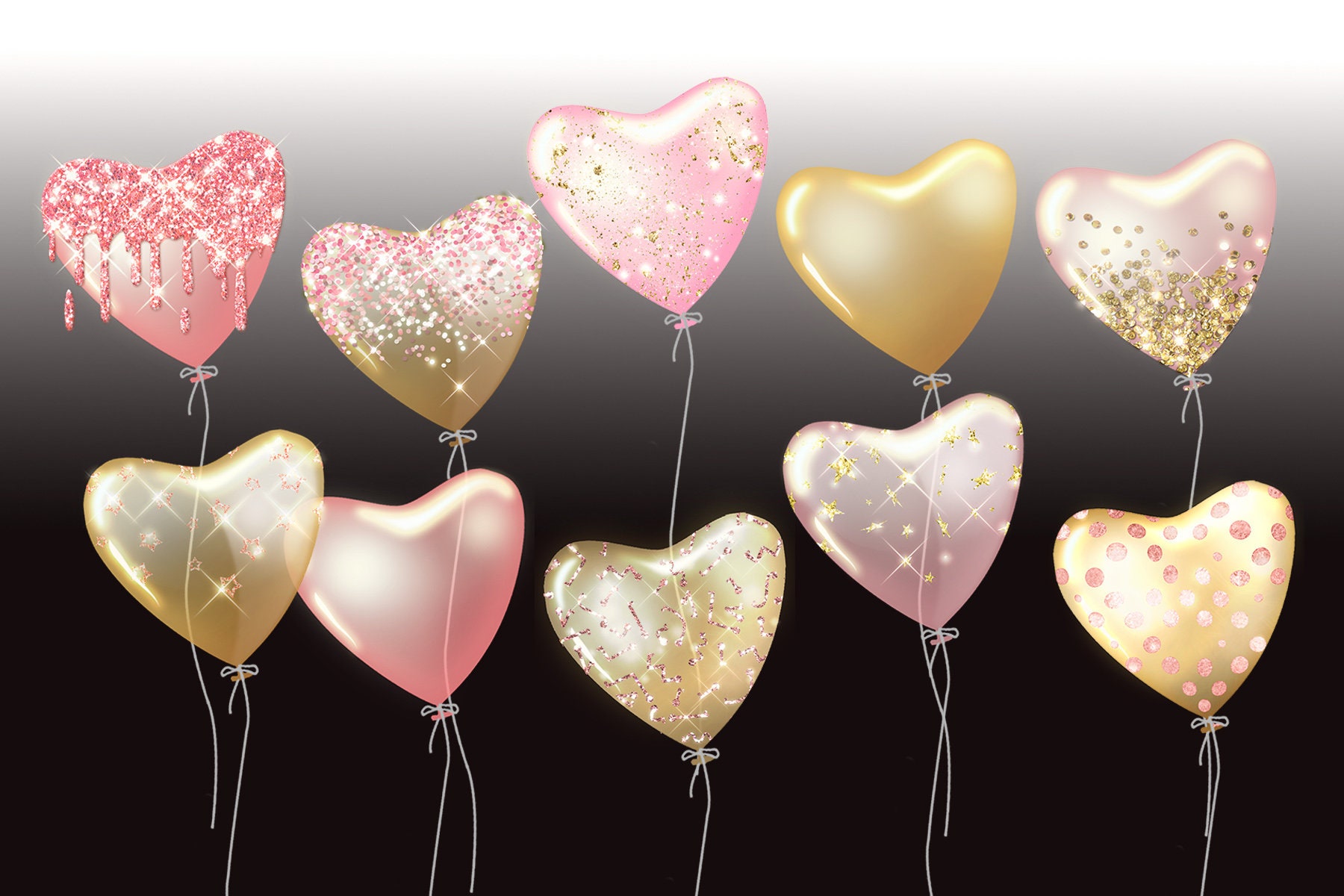Digital BLUSH&GOLD Heart BALLONS Clipart,pink Glitter Ballons,confeti ...