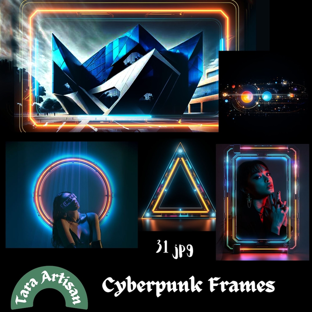 31 CYBERPUNK FRAMES Photoshop Overlays, Neon Lights,futuristic Tech ...