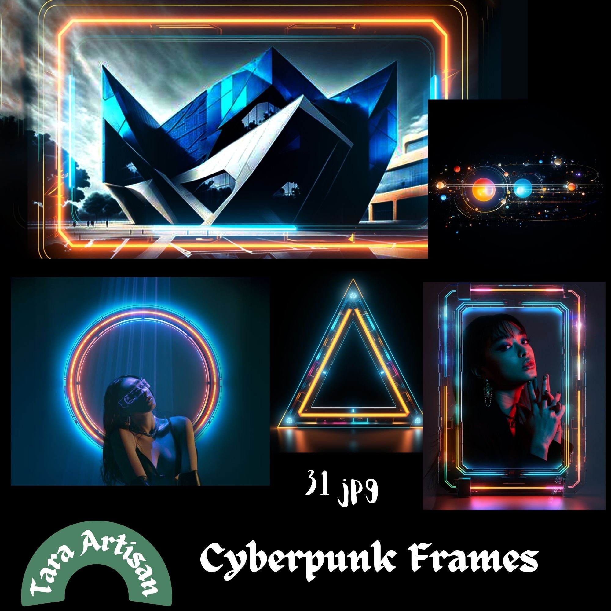 31 CYBERPUNK FRAMES Photoshop Overlays, Neon Lights,futuristic Tech ...